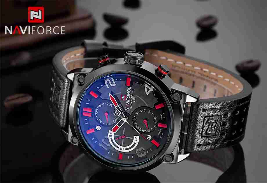 Navi Force Chronograph Edition Leather Strap Wrist Watch - WatchCentre.PK