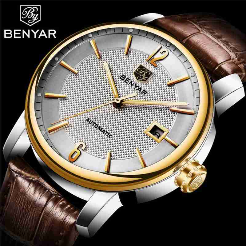 Benyar Automatic Brown Leather Executive Wrist Watch - WatchCentre.PK