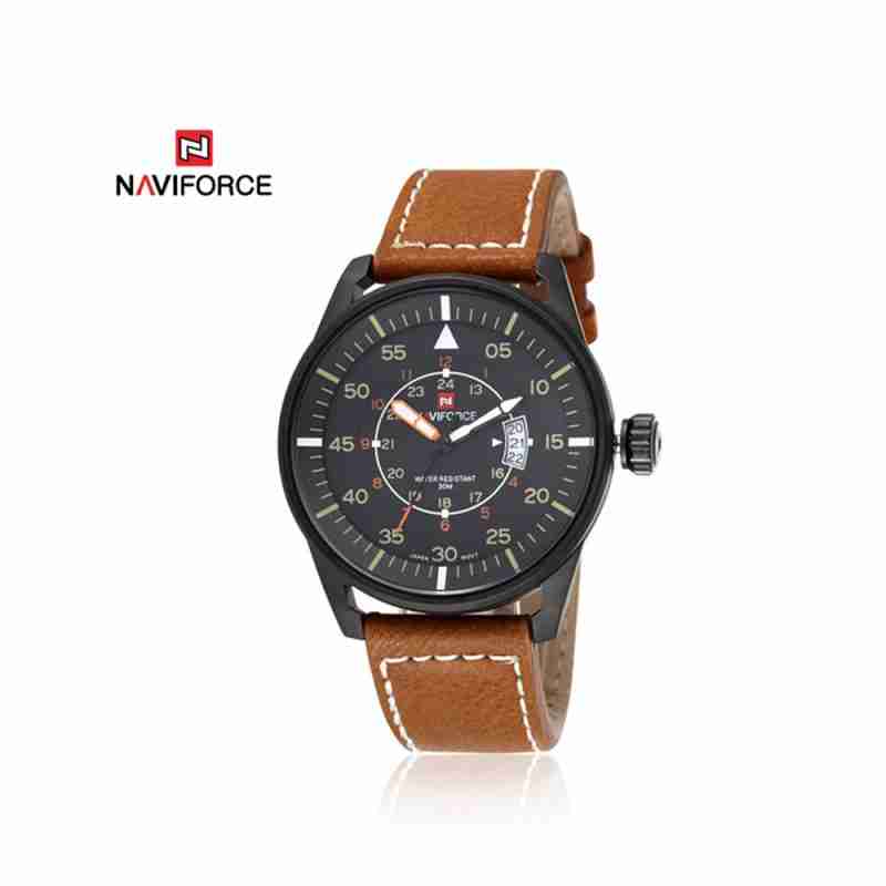 NaviForce Leather Analog Black Dial Men's Watch - WatchCentre.PK
