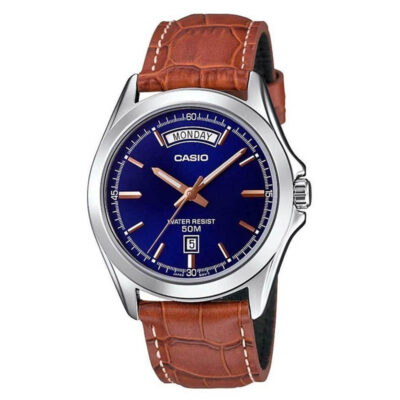 MTP-1370L-2AV - Casio Brown Leather Blue Dial Men's Watch