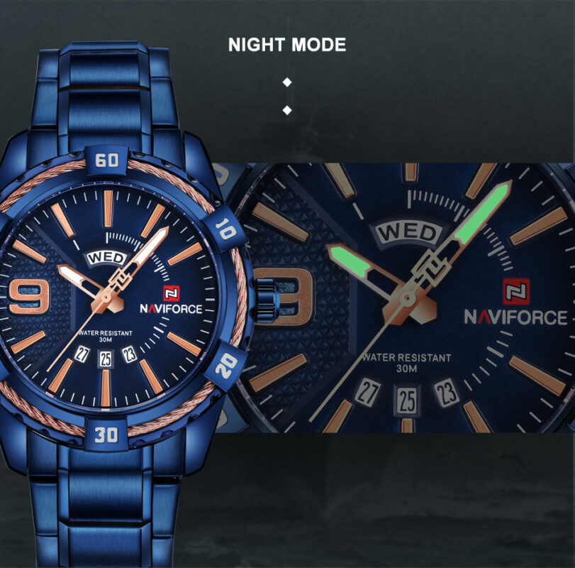 NAVIFORCE Blue Stainless Steel Chain Analog Wrist Watch