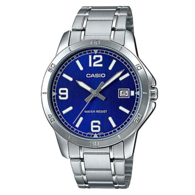 Casio MTP-V004D-2B Blue Analog Silver Chain Men's Hand Watch