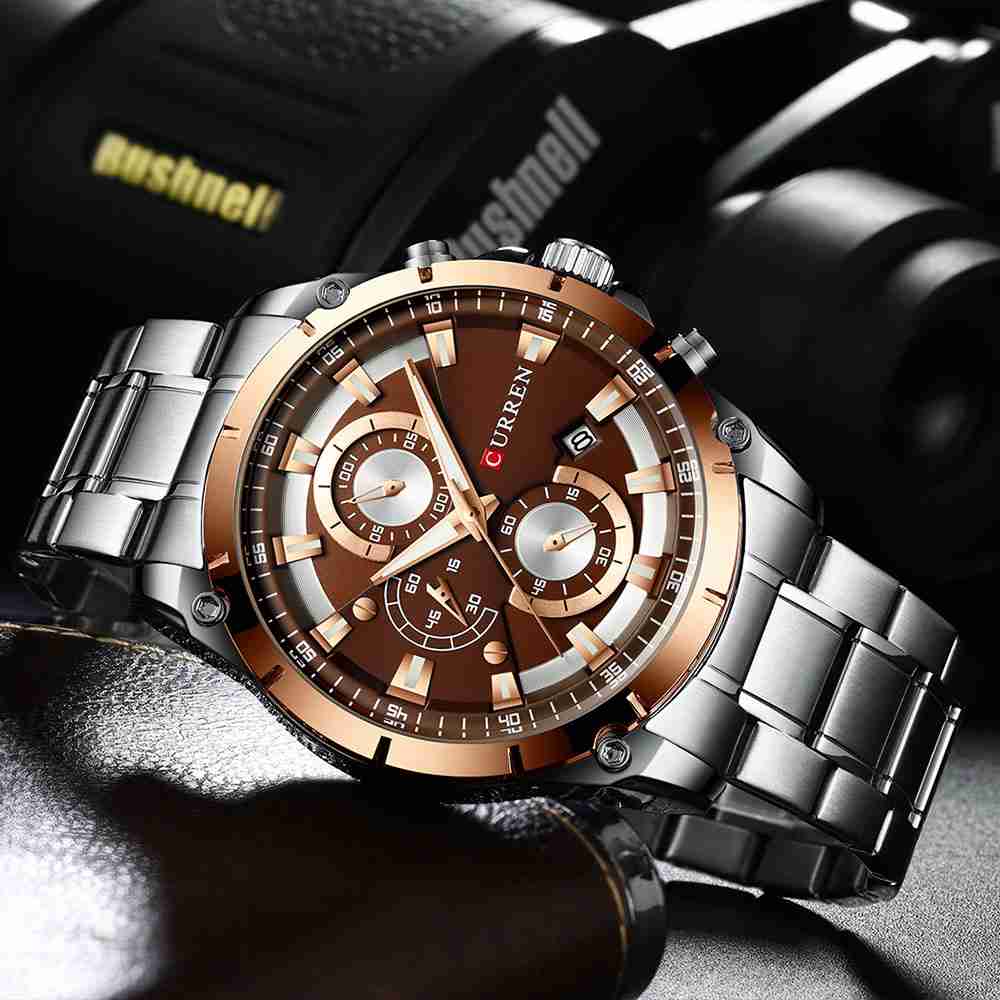 Curren 8360 Classic Brown Dial Men's Stainless Steel Wrist Watch