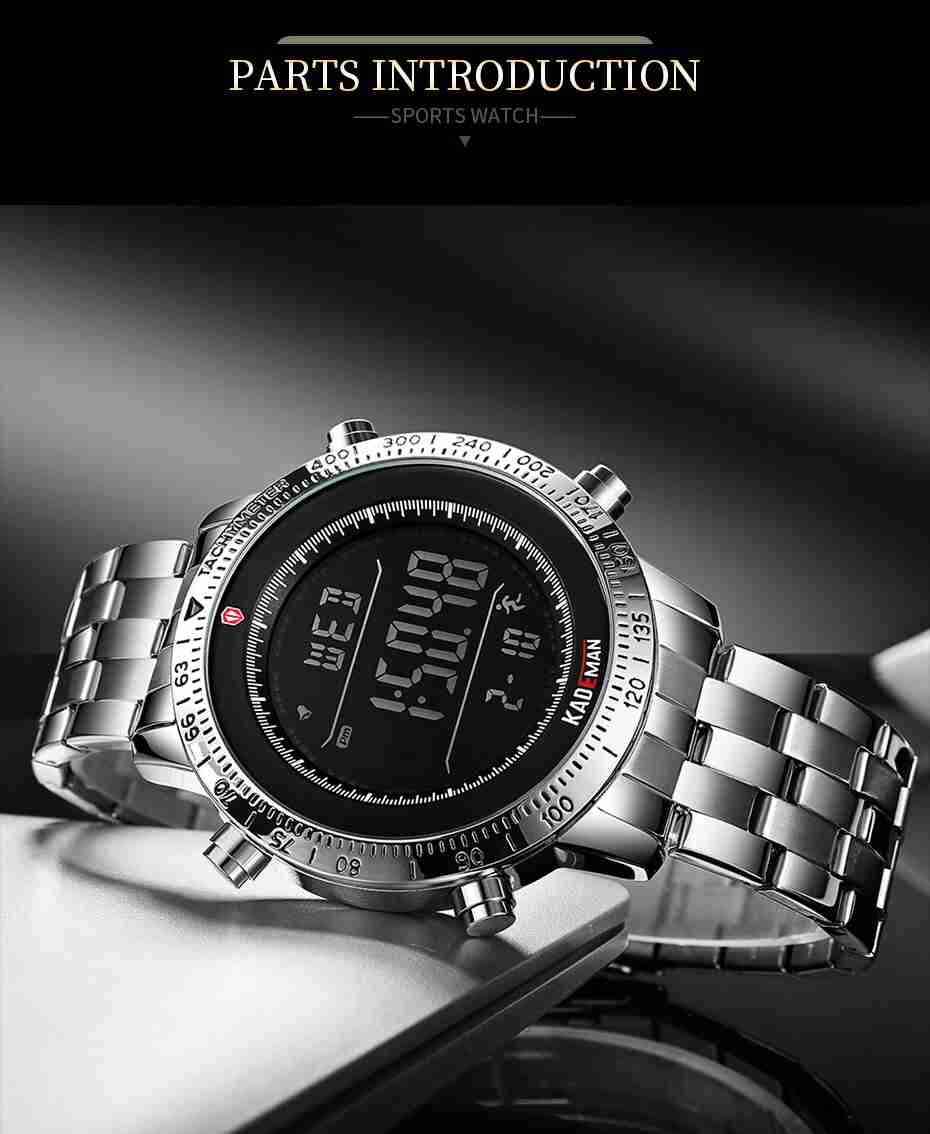 Kademan K849G Silver Steel Men's Step Counter Digital Watch