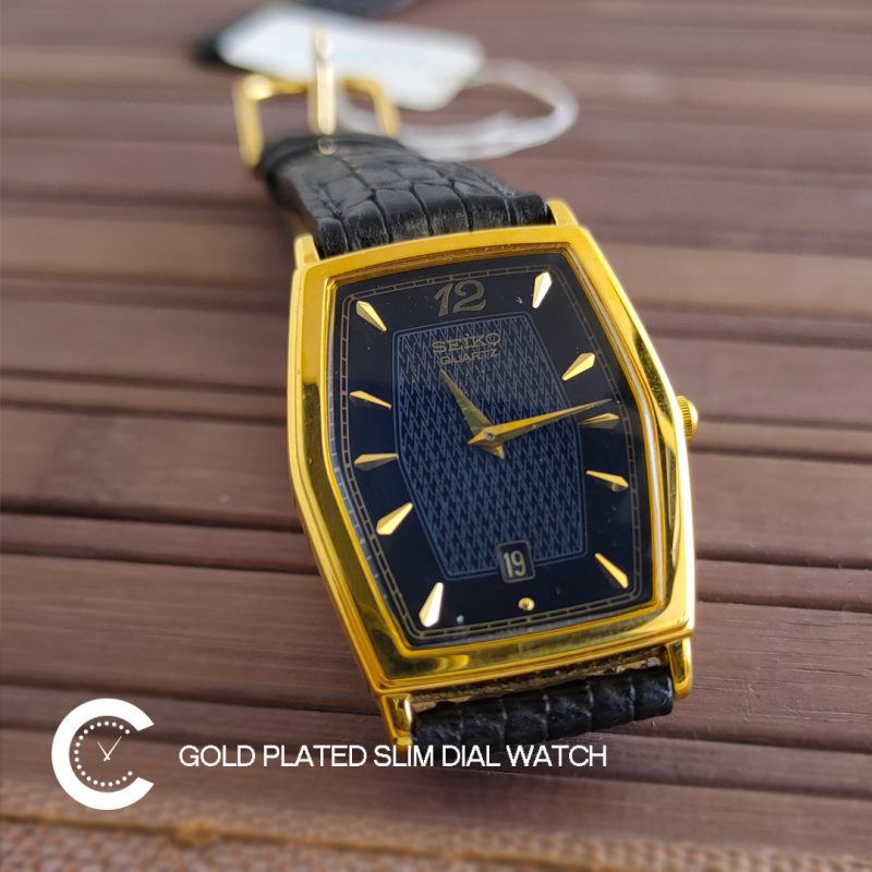 Seiko Black Leather Mens Slim Dial Classic Wrist Watch