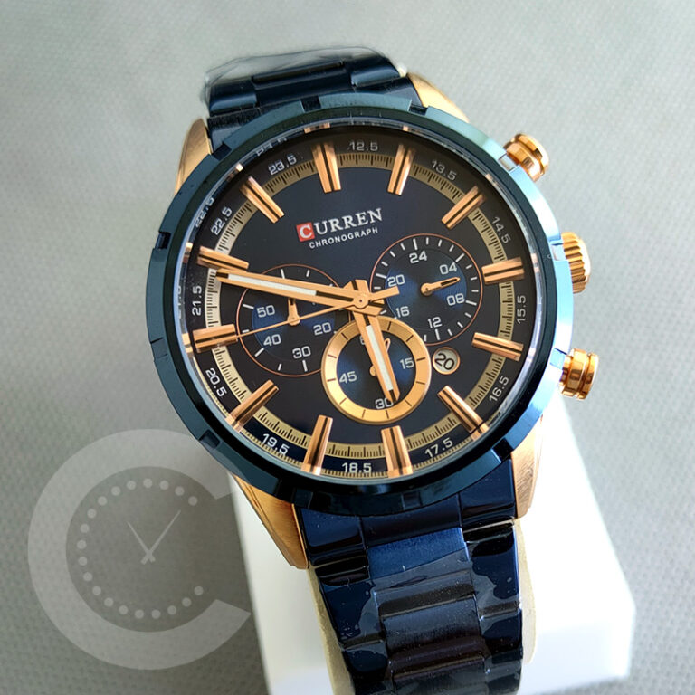 Curren 8355 Blue Dial Silver Chain Chronograph Dress Watch