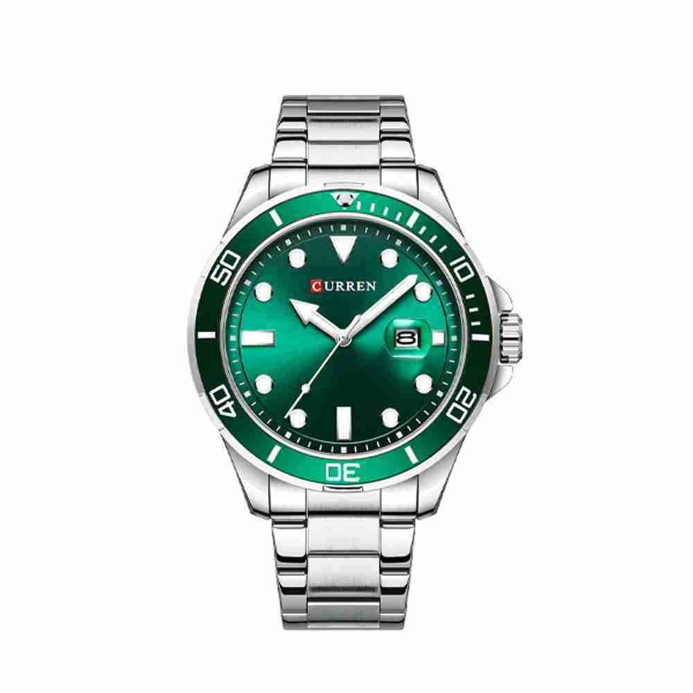Curren 8388 Stylish Silver Chain Green Dial Illuminator Wrist Watch ...