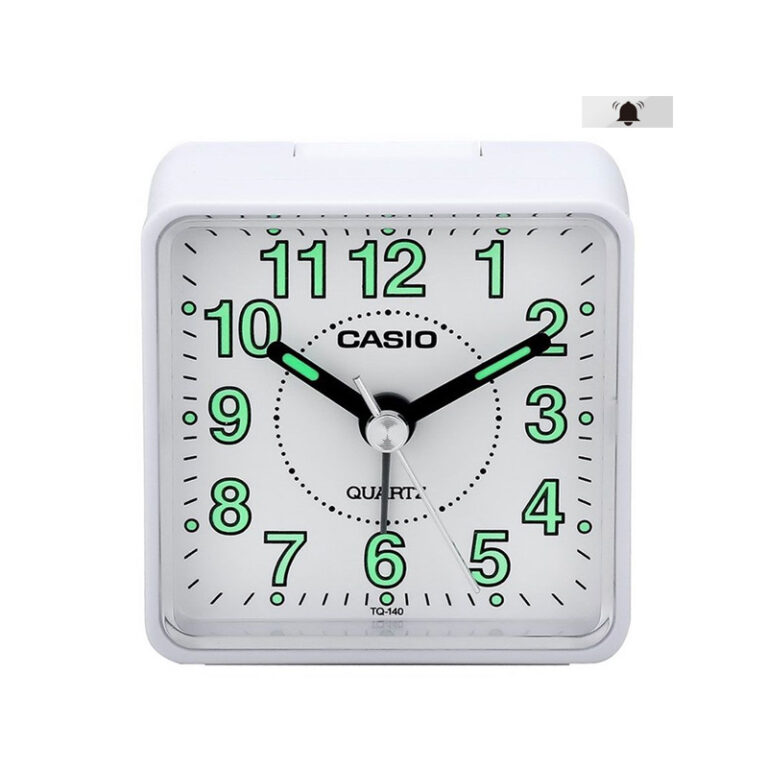 Casio TQ-140-7D White Resin Square Frame Analog Dial Table Clock