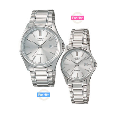Casio Multi Color Leather Band Water Resistant Dress Couple Watch