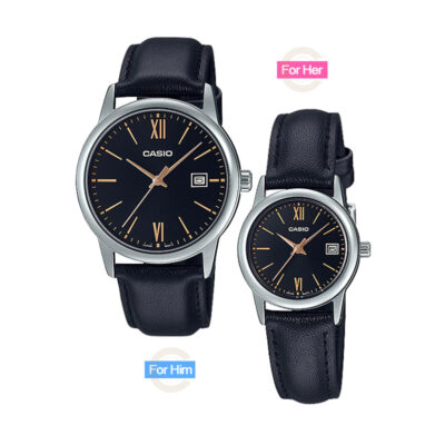 Casio Multi Color Leather Band Water Resistant Dress Couple Watch