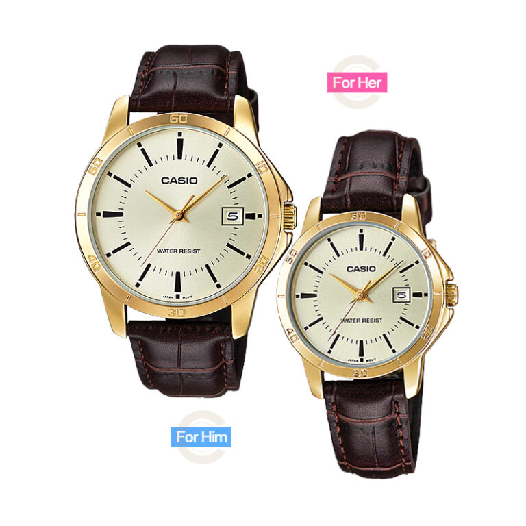 Casio Brown Leather His & Her Pair Branded Couple Gift Wrist Watches
