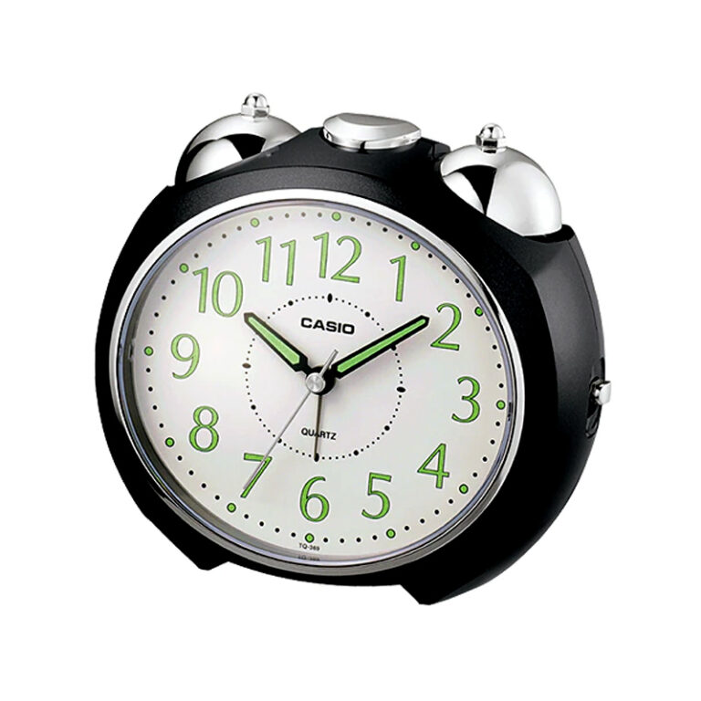 Casio TQ-369-1D Black Oval Frame White Analog Dial Alarm Bell Clock