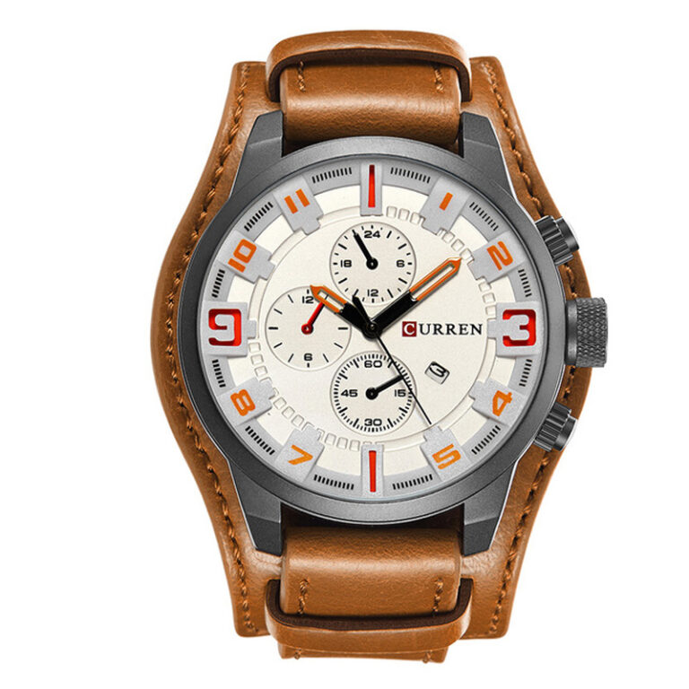 Curren 8225 Brown Leather Strap White Dial Chronograph Men's Watch