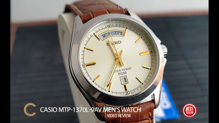 Casio MTP-1370L-9AV Brown Leather Golden Dial Watch Video Review