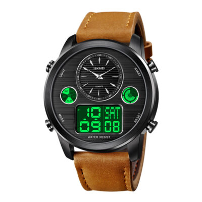 Skmei 1653 Brown Leather Strap Men's Analog Digital Hand Watch