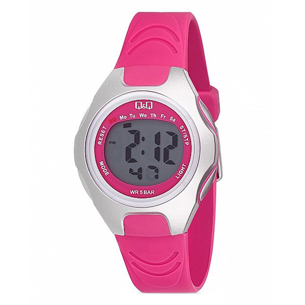 Q&Q M195J003Y Pink Resin Strap Digital Girls Wrist Watch